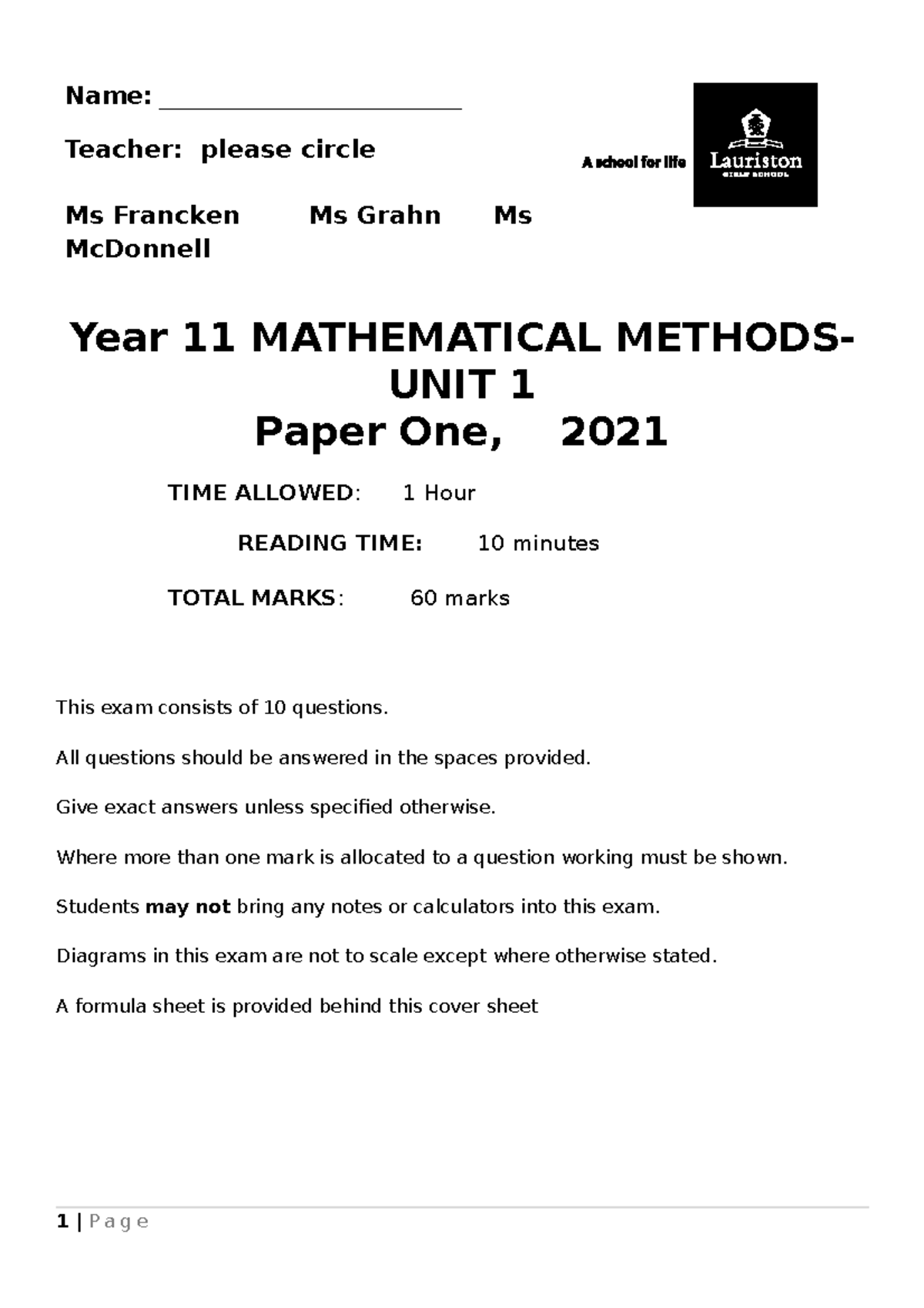 MM Unit 1 Exam 1, 2021 - Prac Exam - Name ...