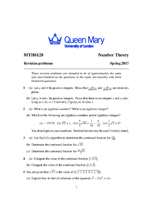 Number Theory Week 1-5 Notes - NUMBER THEORY Syllabus Continued ...