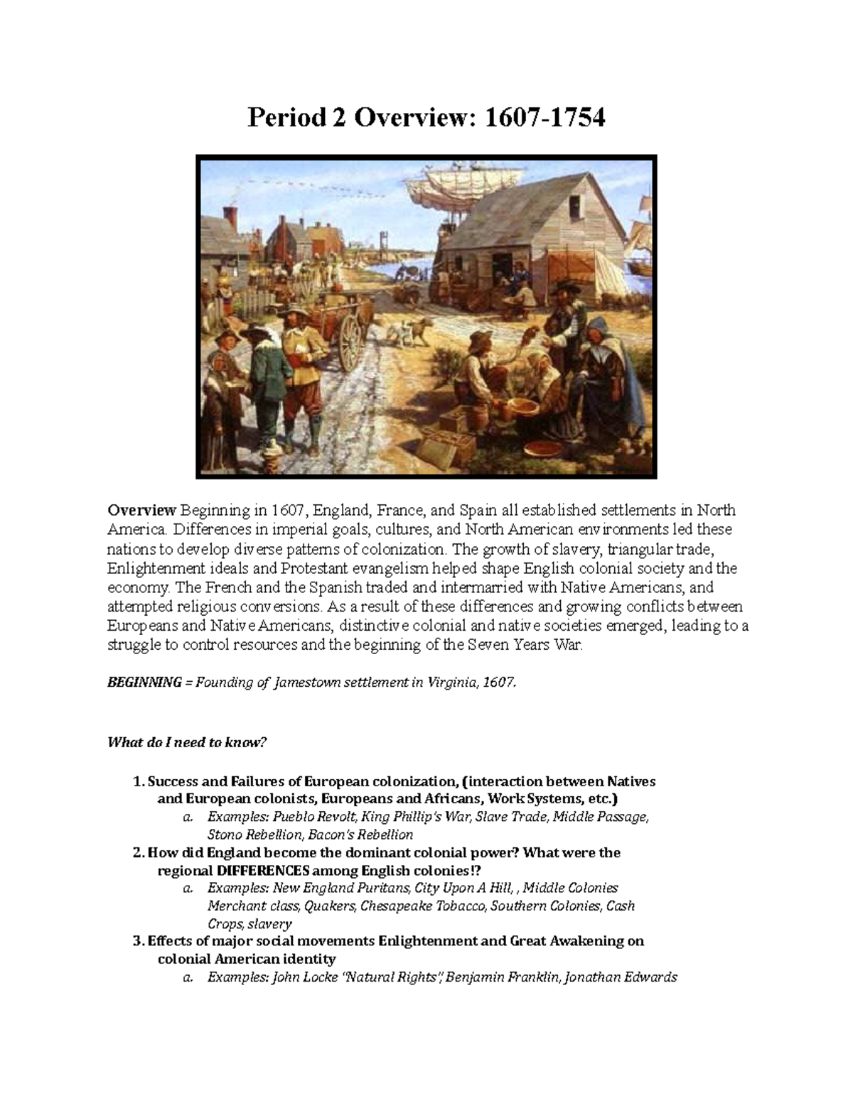 Period 2overview - mid - Period 2 Overview: 1607- Overview Beginning in ...