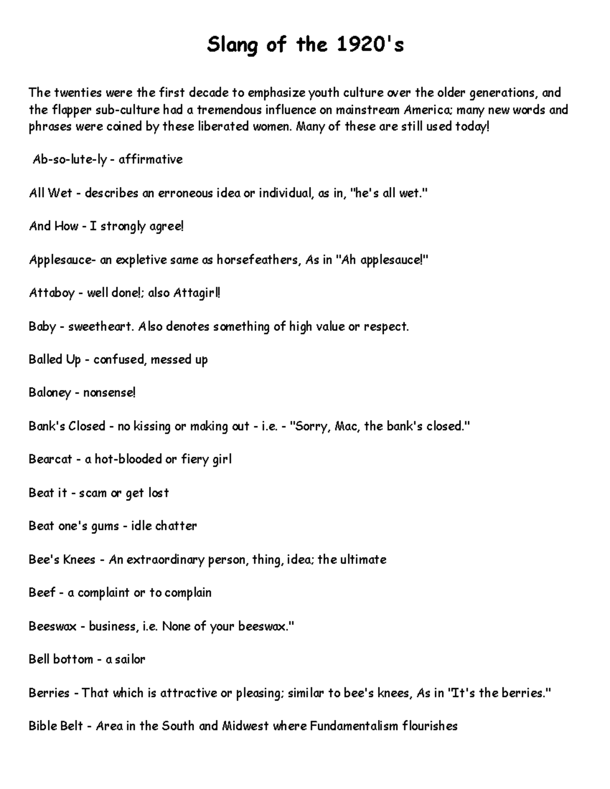 Slangofthe 1920s - Slangs - Slang of the 1920's The twenties were the ...