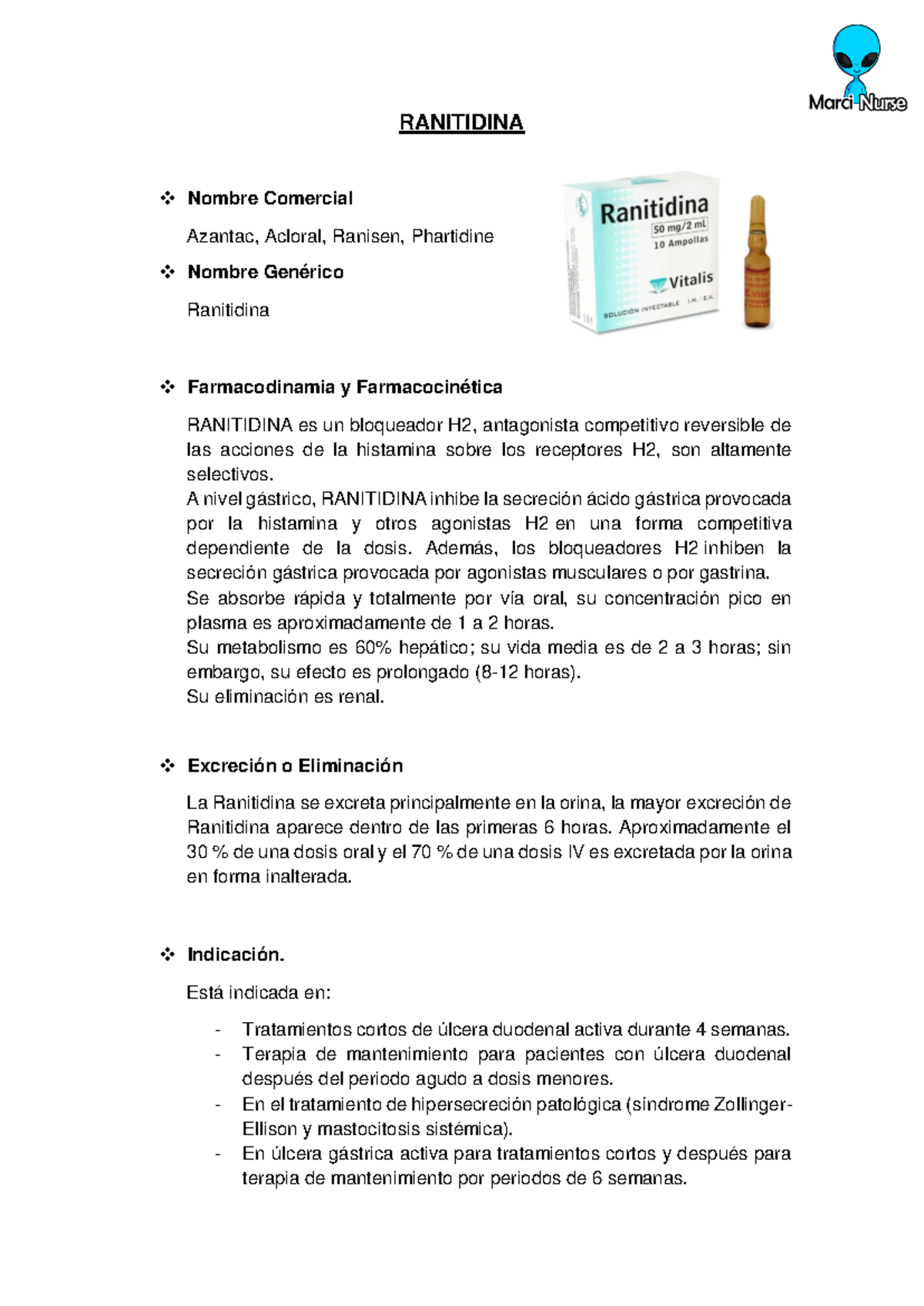 Ranitidina - Resumen Farmacologia - RANITIDINA Nombre Comercial Azantac ...