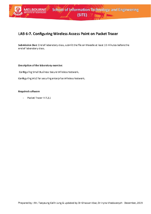 Lab 6 - Lab work - BN202 Internetworking Technologies Laboratory 6: Router settings Submission ...