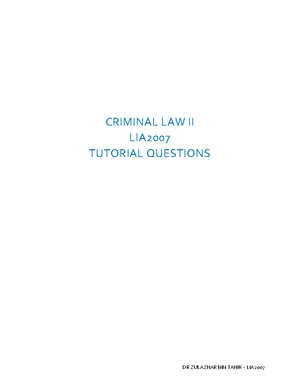 Criminal I tutorial questions - Aims of Criminal Law What are the aims ...
