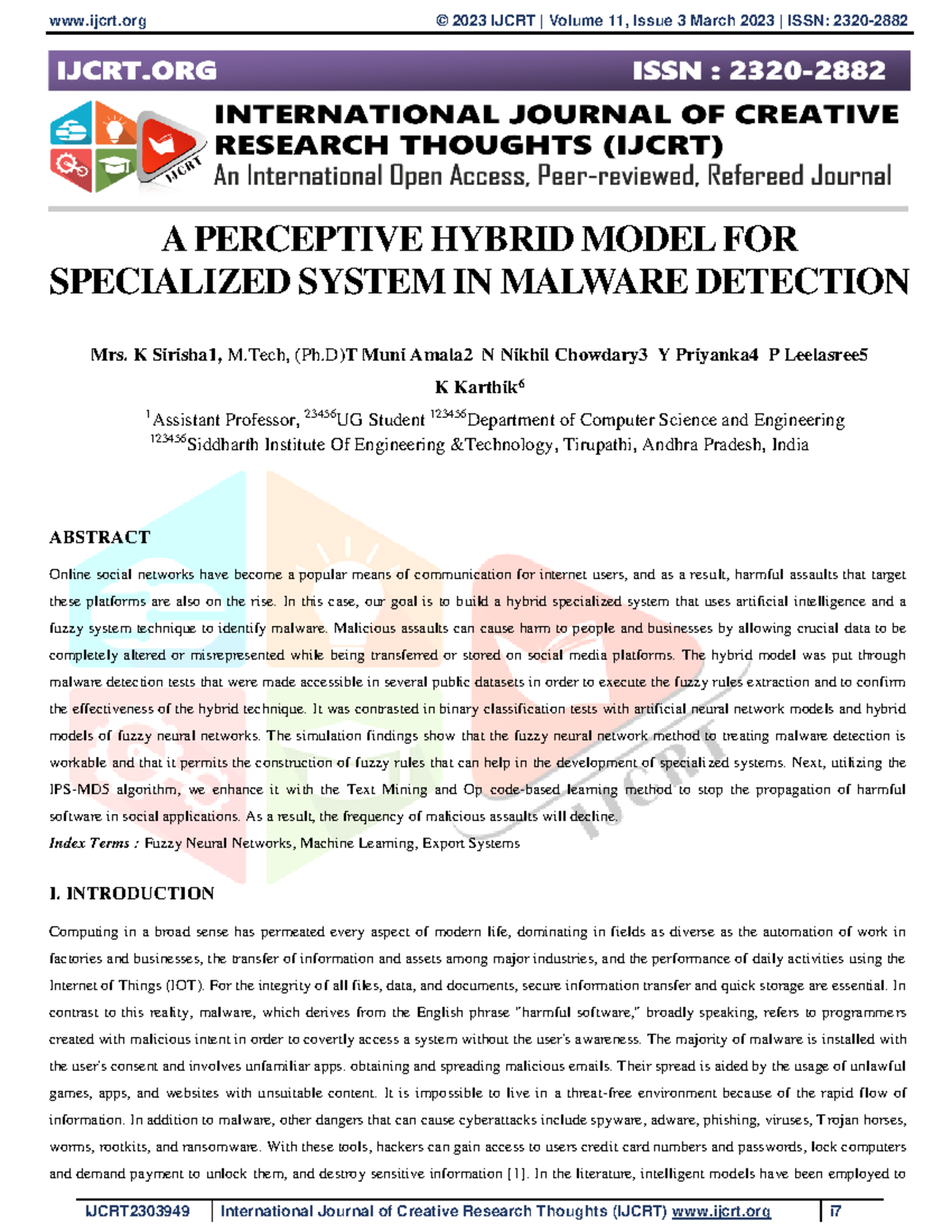 A Perceptive Hybrid Model FOR Specialized System IN Malware Detection ...