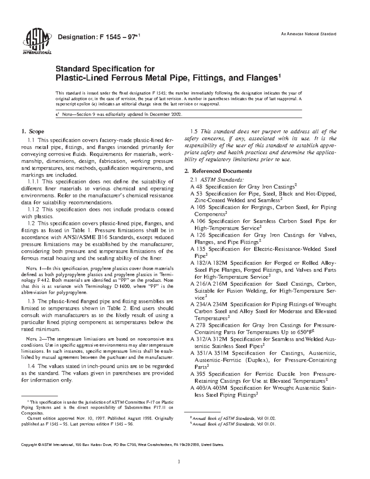 ASTM F1545 Plastic Lined Pipe 0803 - Designation: F 1545 – 97e 1 An ...