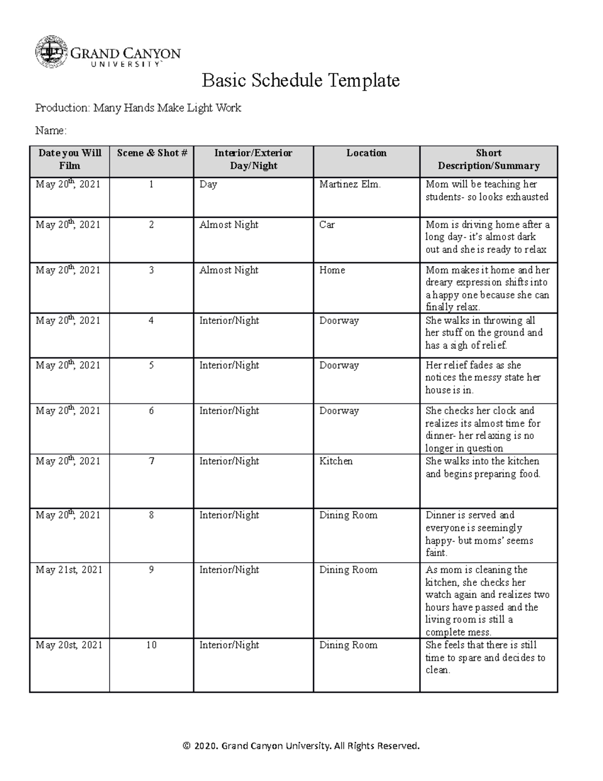 Basic Schedule Template - DFP-111 - GCU - Studocu
