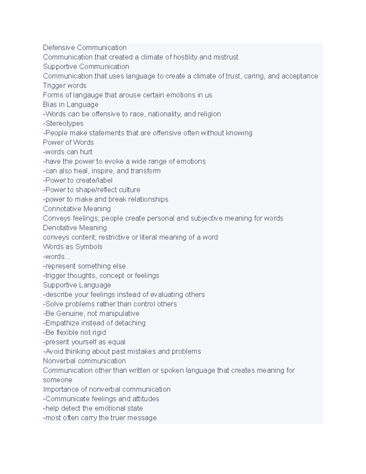 COMS 101 (10) - Exam Notes - Defensive Communication Communication that ...