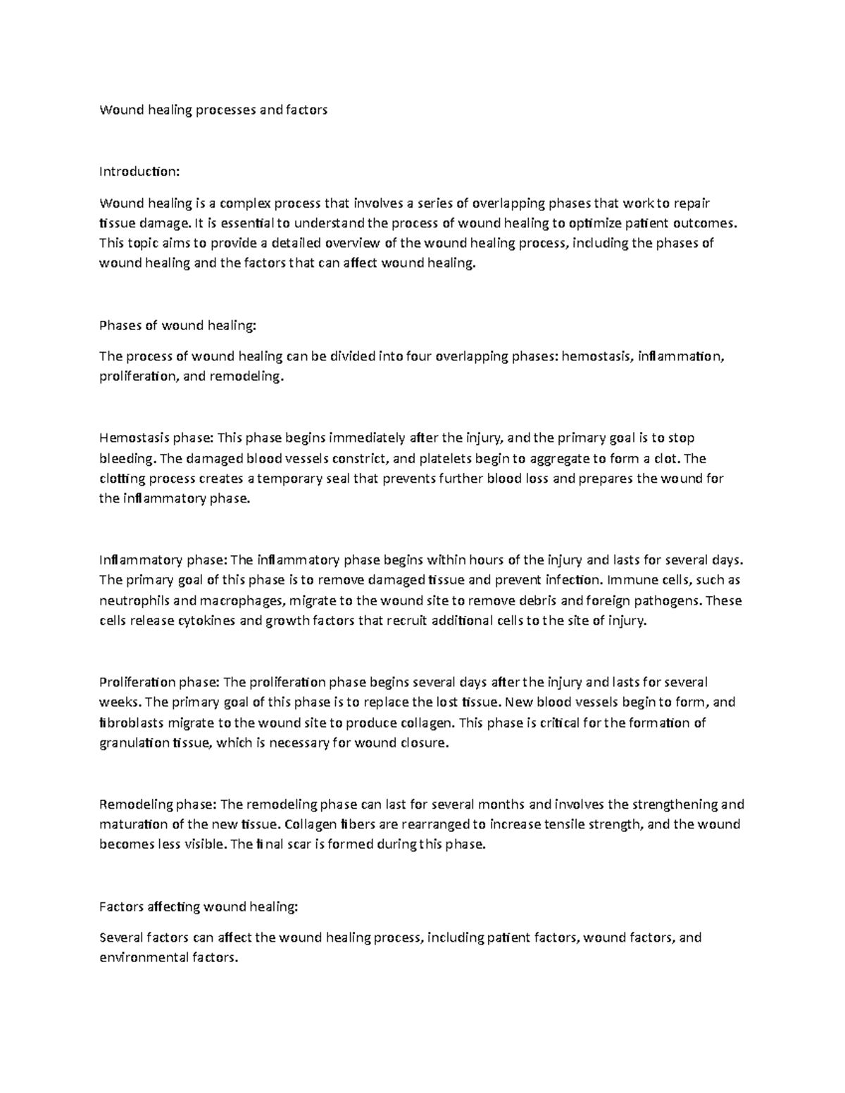 Wound healing processes and factors - Wound healing processes and ...