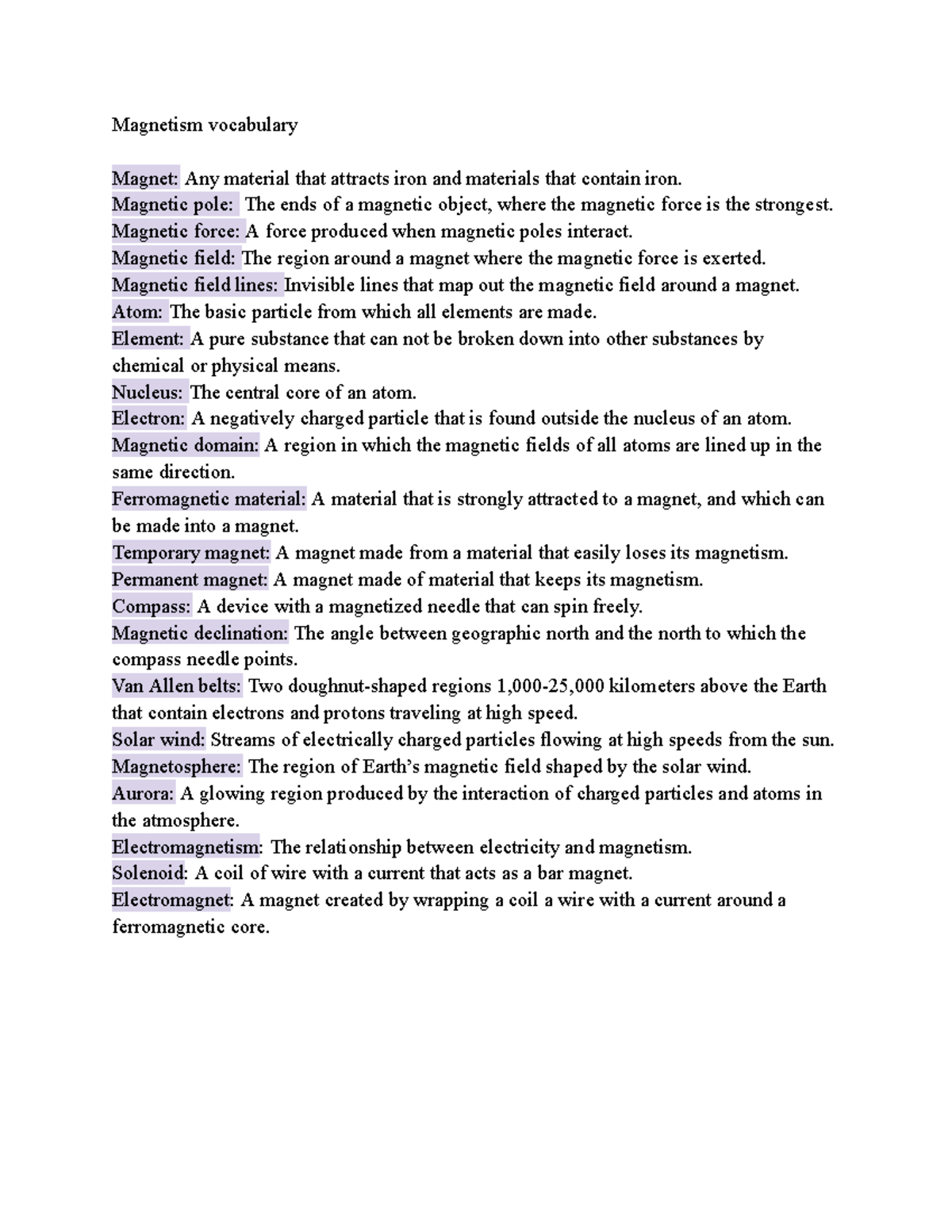 Magnetism Vocabulary - Magnetism vocabulary Magnet: Any material that ...