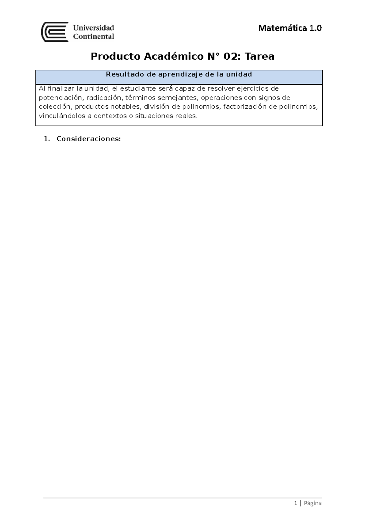 PA2 - nada - Producto Académico N° 02: Tarea Resultado de aprendizaje de la unidad Al finalizar ...