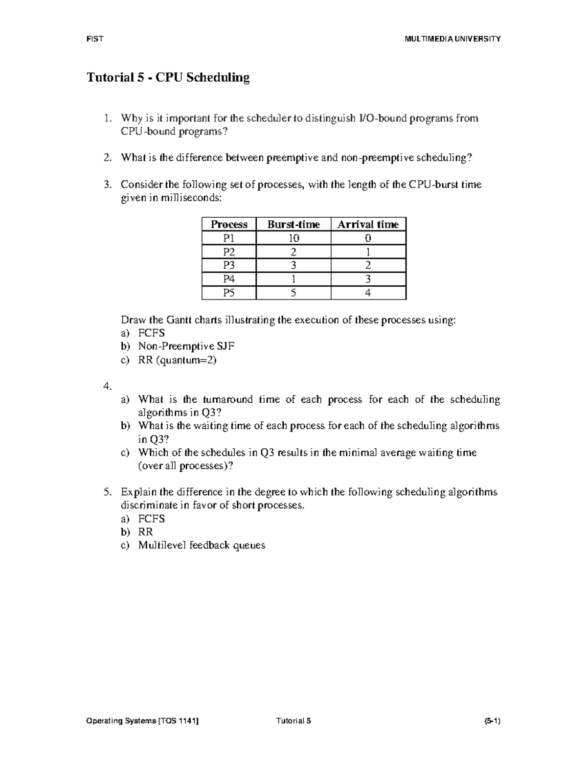 Tutorial 5 - FIST MULTIMEDIA UNIVERSITY Operating Systems [TOS 1141 ...