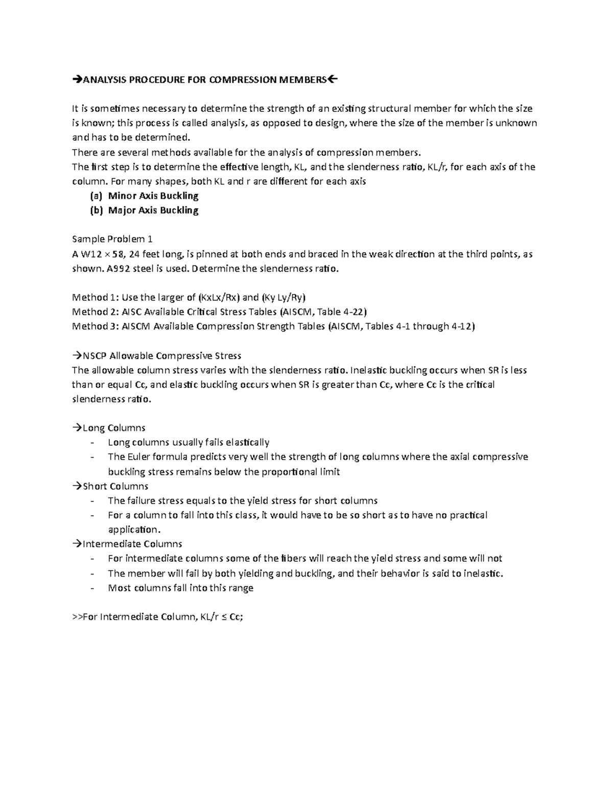 Analysis Procedure FOR Compression Members - ANALYSIS PROCEDURE FOR ...