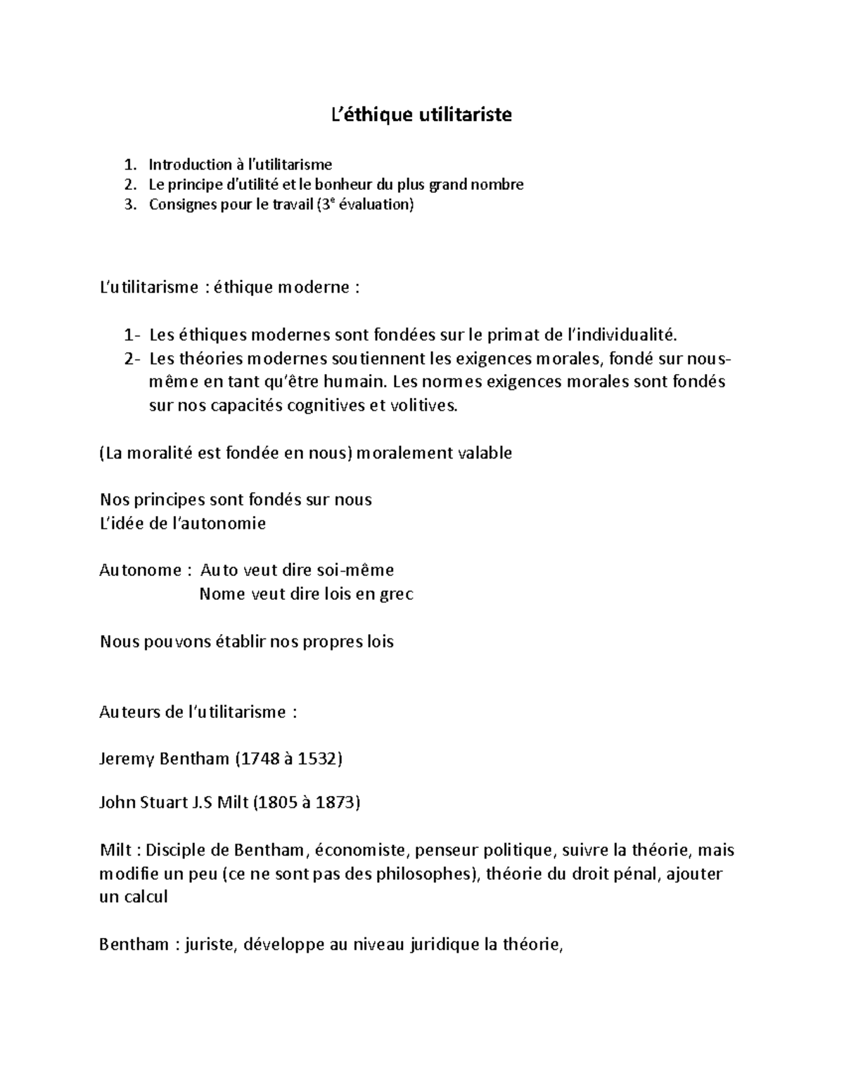 Cours 10 philo - L’éthique utilitariste 1. Introduction à l ...