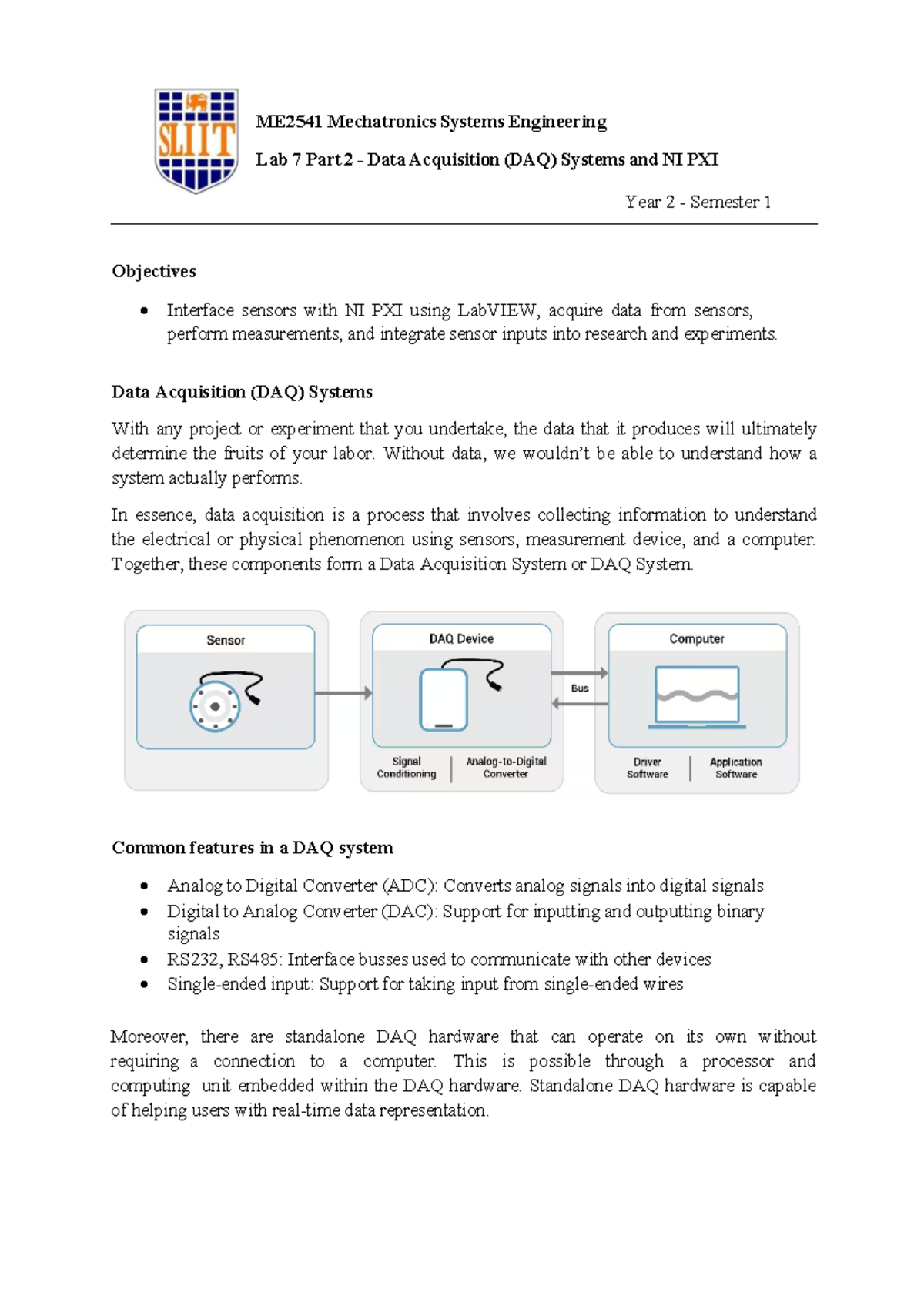 Lab 07 Part 2 - DAQ and NI PXI - ME2541 Mechatronics Systems Engineering Lab 7 Part 2 - Data ...