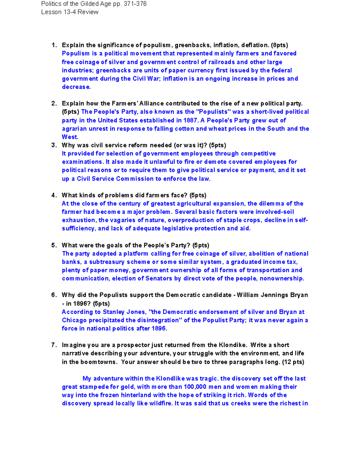 13-4 Politics of the Gilded Age Lesson 4 Review - Politics of the ...