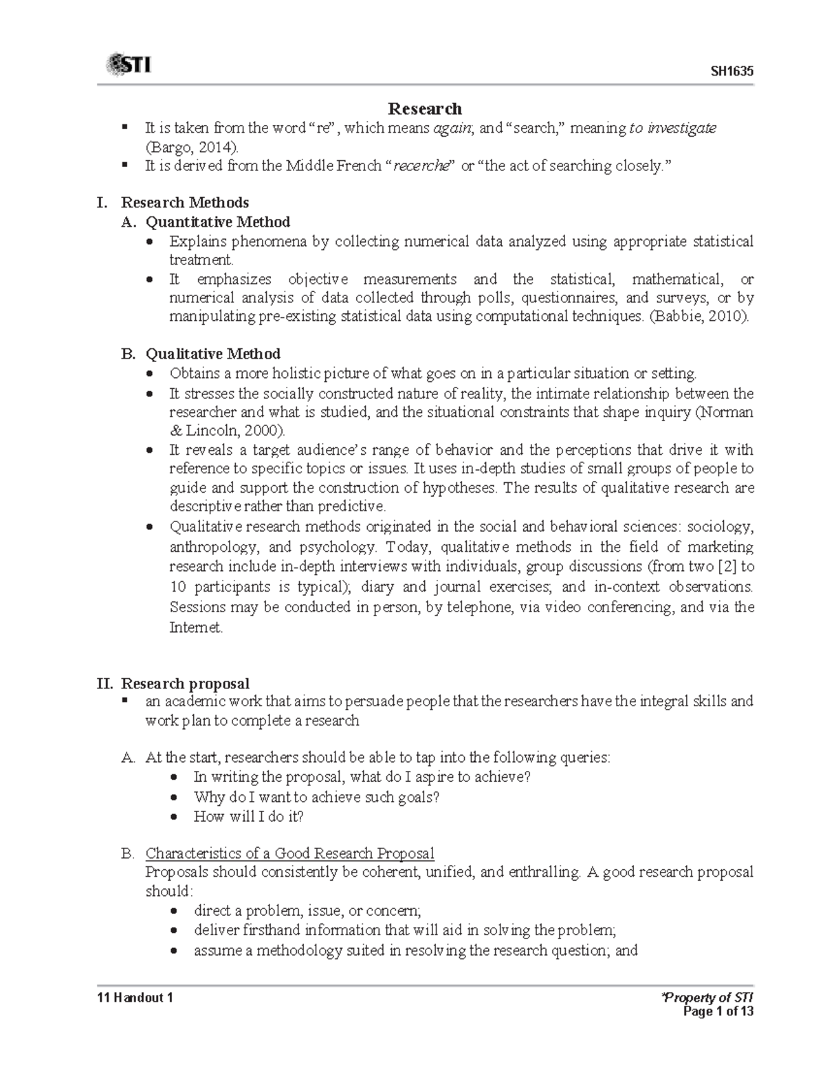 G11- 11 Handout 1 - Notes - 11 Handout 1 *Property of STI Research ß It ...