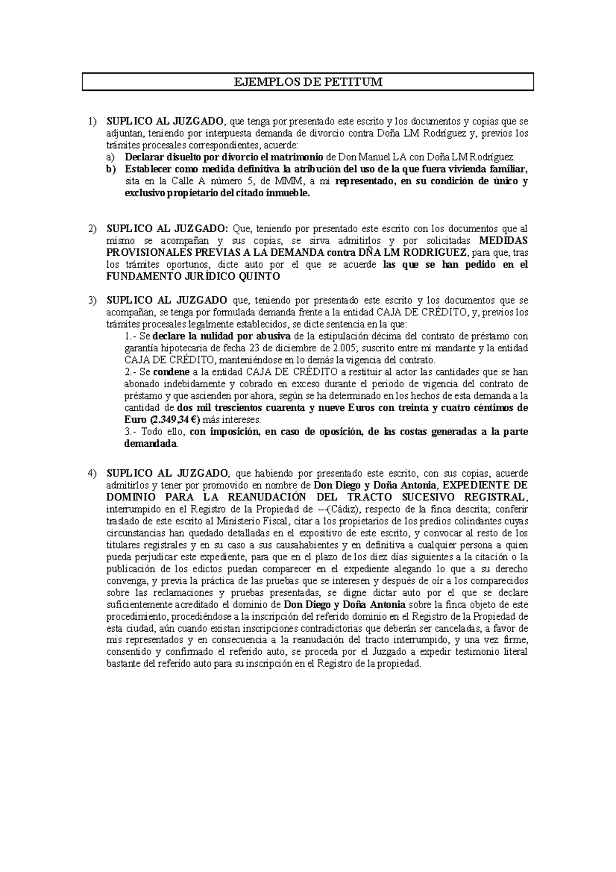 02P- Ejemplos DE Petitum - EJEMPLOS DE PETITUM SUPLICO AL JUZGADO , que ...