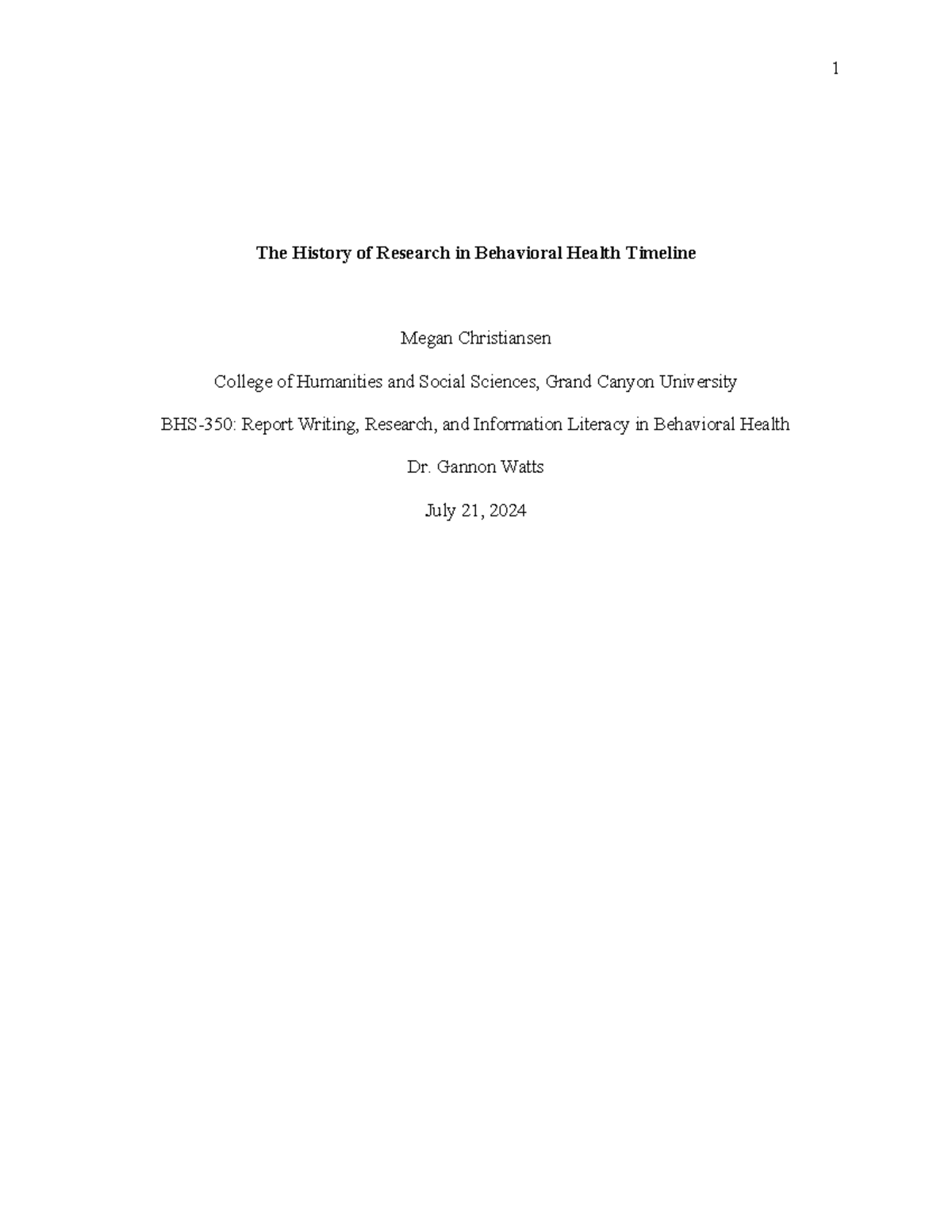 BHS 350 History of Research - The History of Research in Behavioral ...