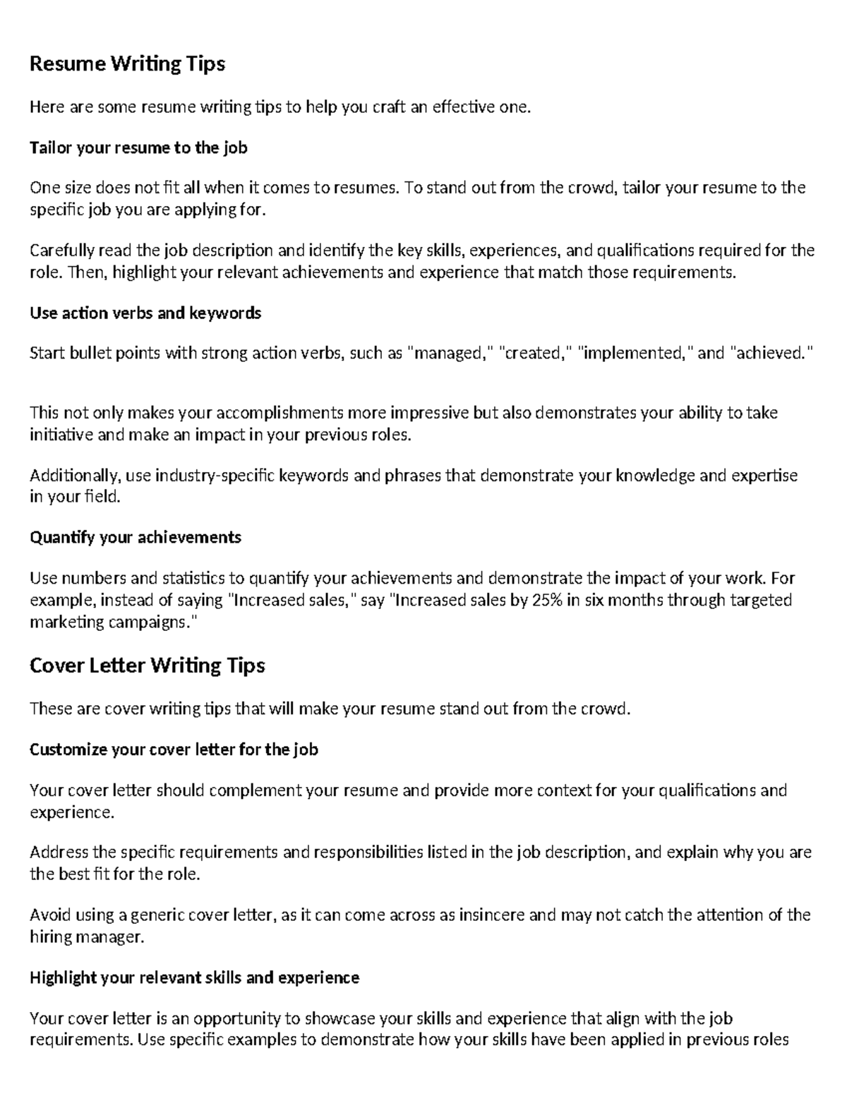 Approach and Activities - Resume Writing Tips Here are some resume ...