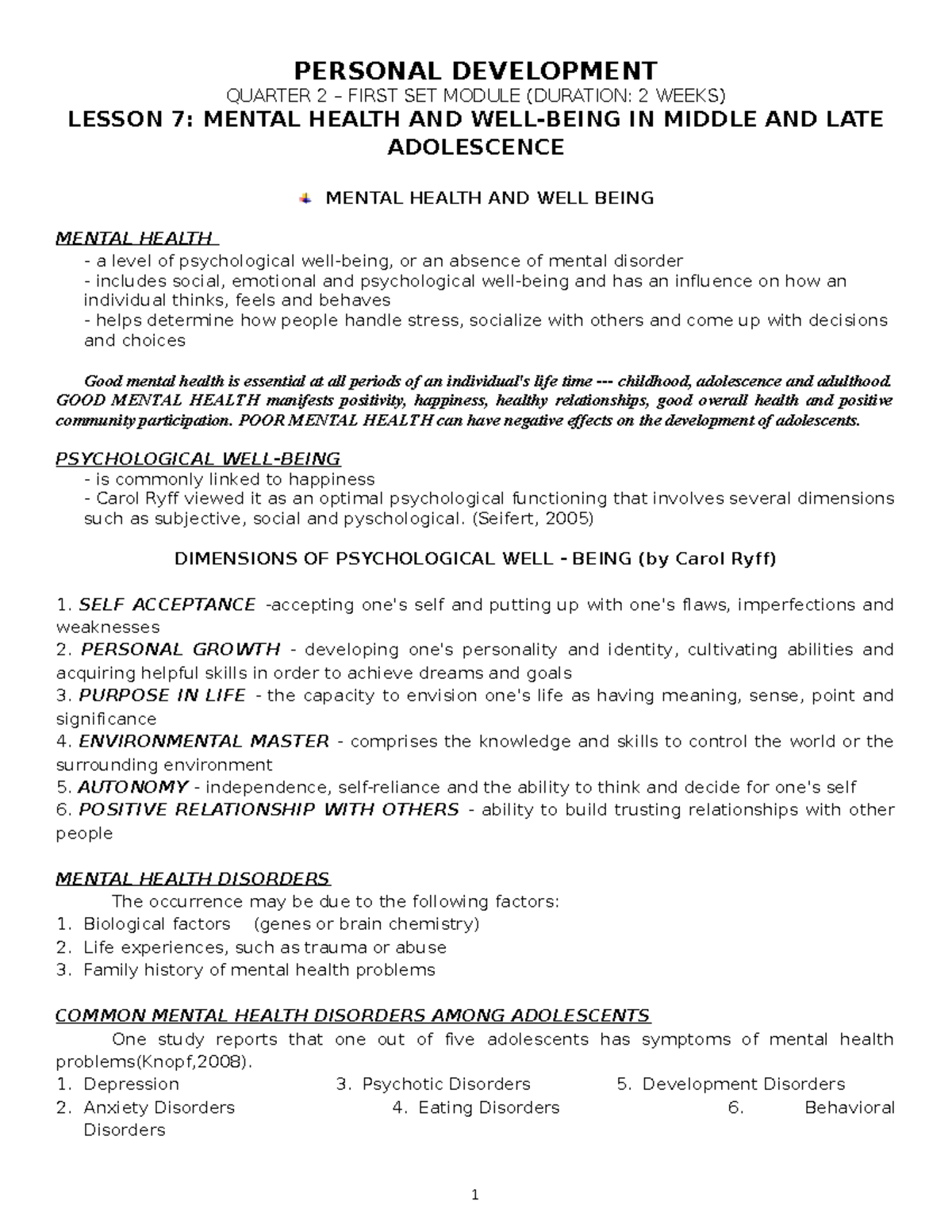 Perdev - Lesson 7 - 8 - For Discussion - PERSONAL DEVELOPMENT QUARTER 2 ...