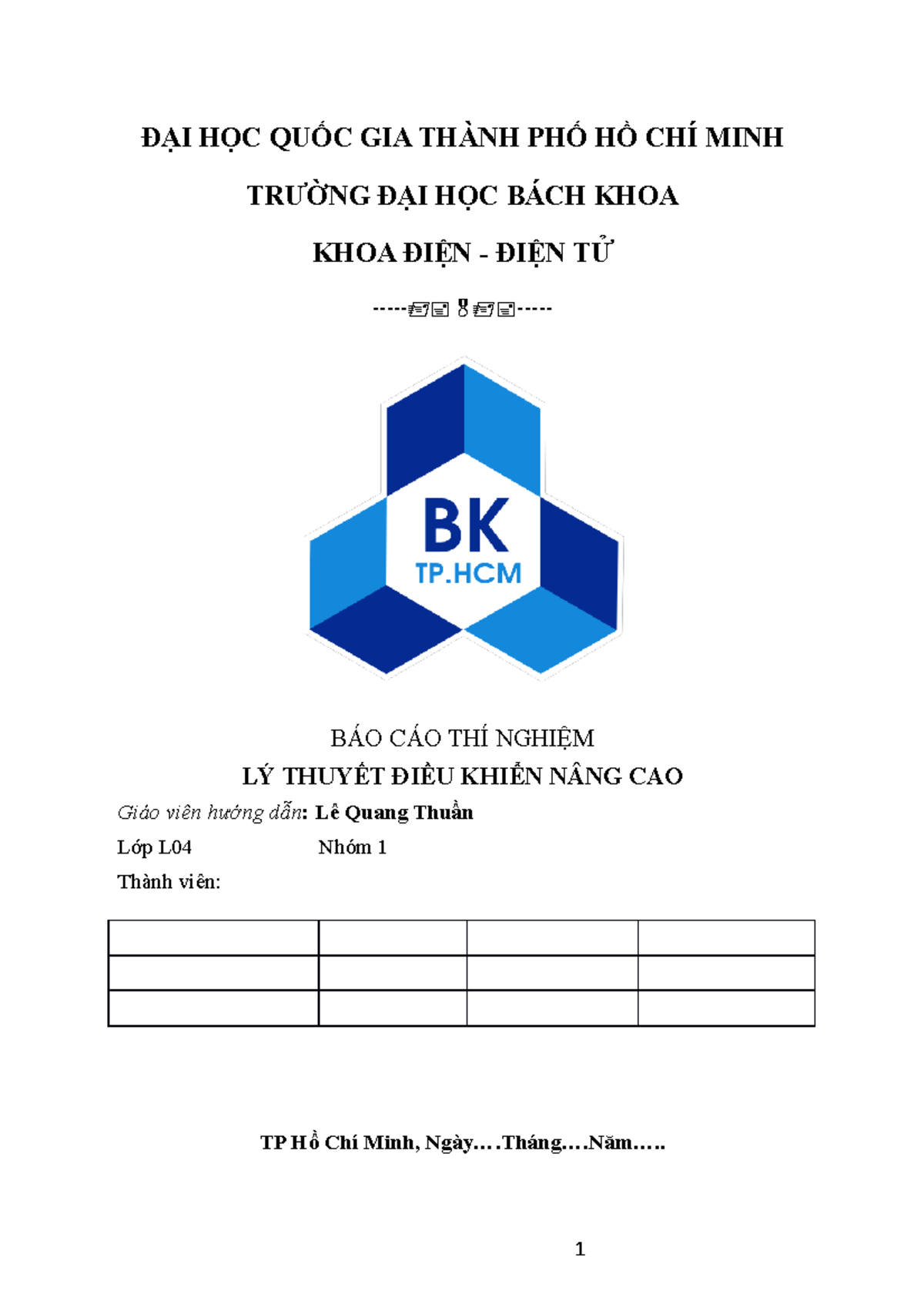 Bìa báo cáo - Điều khiển - ĐẠI HỌC QUỐC GIA THÀNH PHỐ HỒ CHÍ MINH ...
