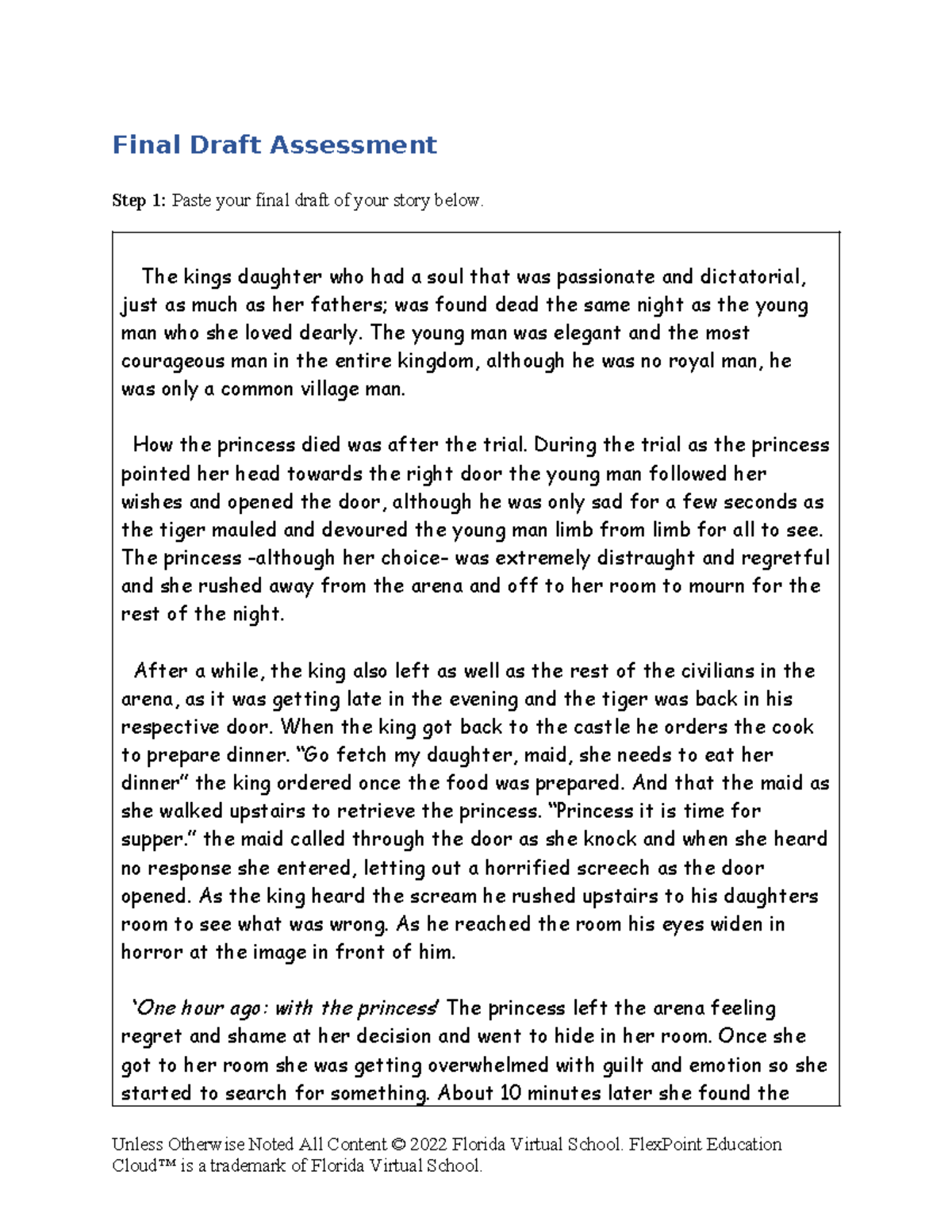 2.05 the lady and the tiger - Final Draft Assessment Step 1: Paste your ...