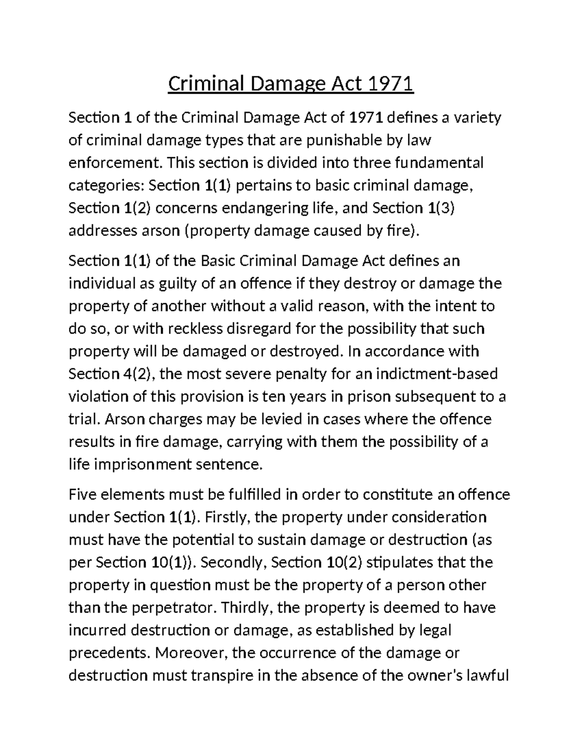 Criminal Damage Act 1971 - Criminal Damage Act 1971 Section 1 of the ...