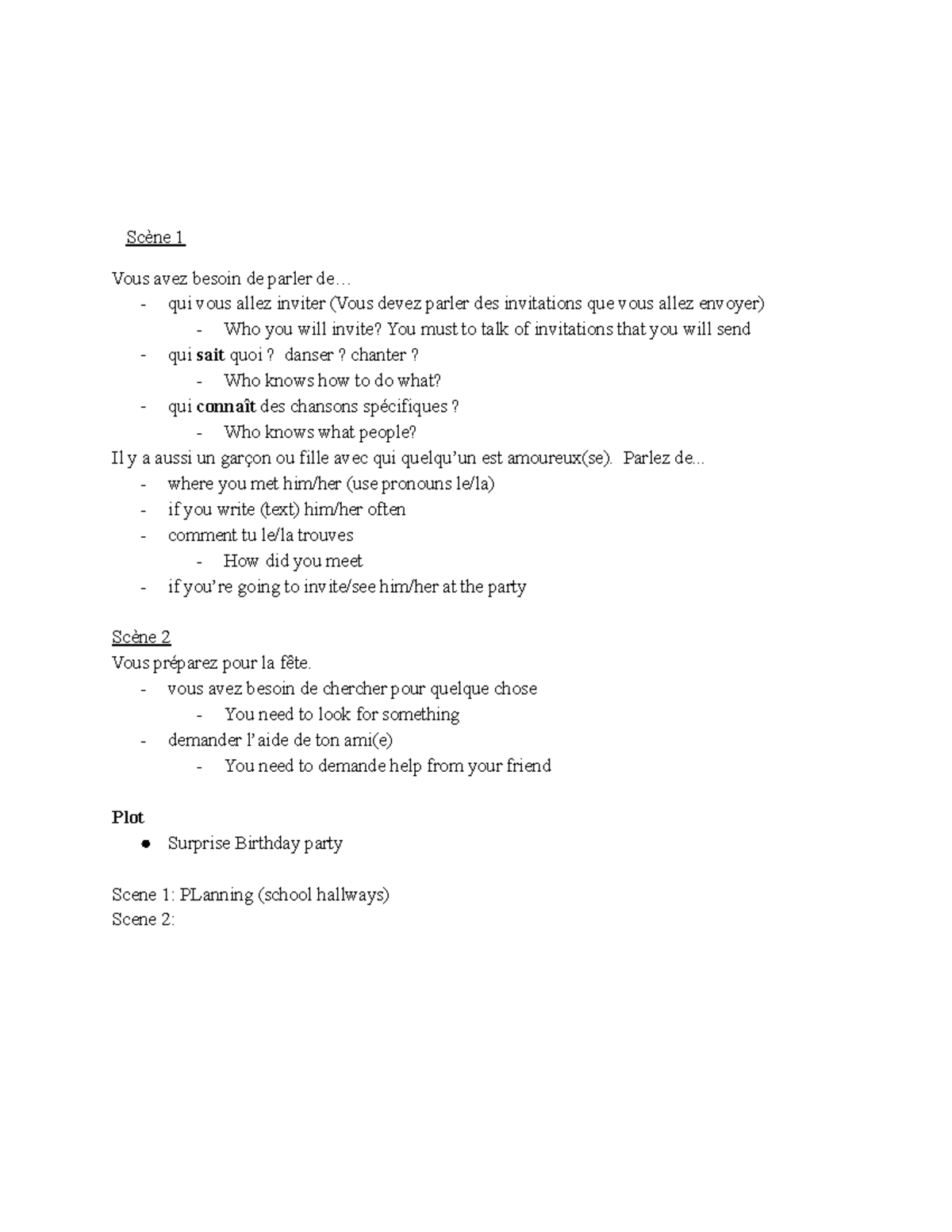 French script simple - Scène 1 Vous avez besoin de parler de... - qui ...