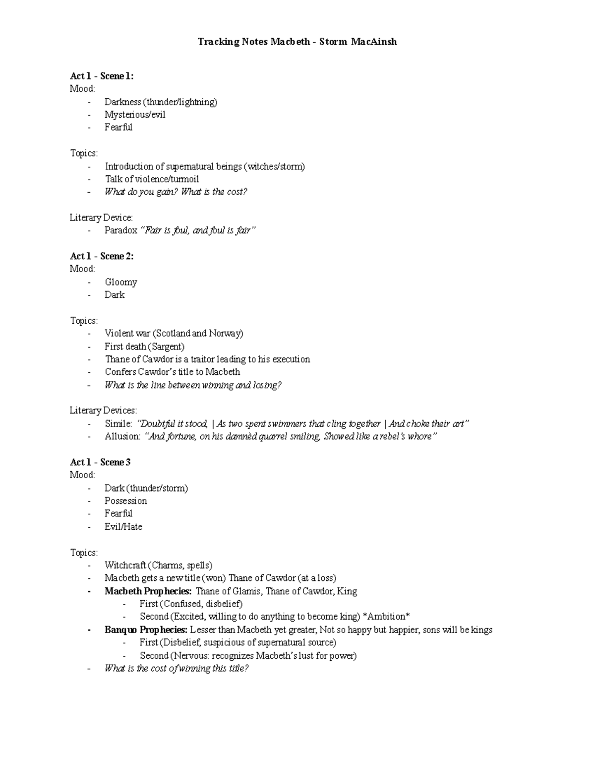 Tracking Notes Macbeth - ENG3U - Tracking Notes Macbeth - Storm ...