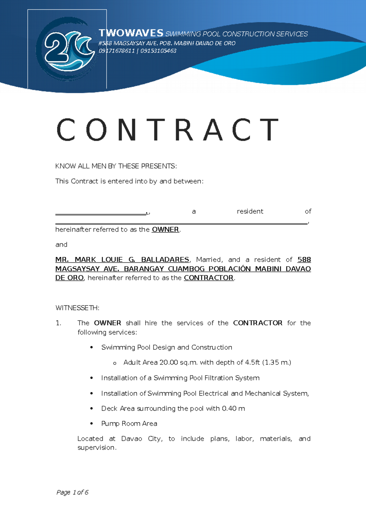 YES Designs Contract - QUOTATIONS - C O N T R A C T KNOW ALL MEN BY ...