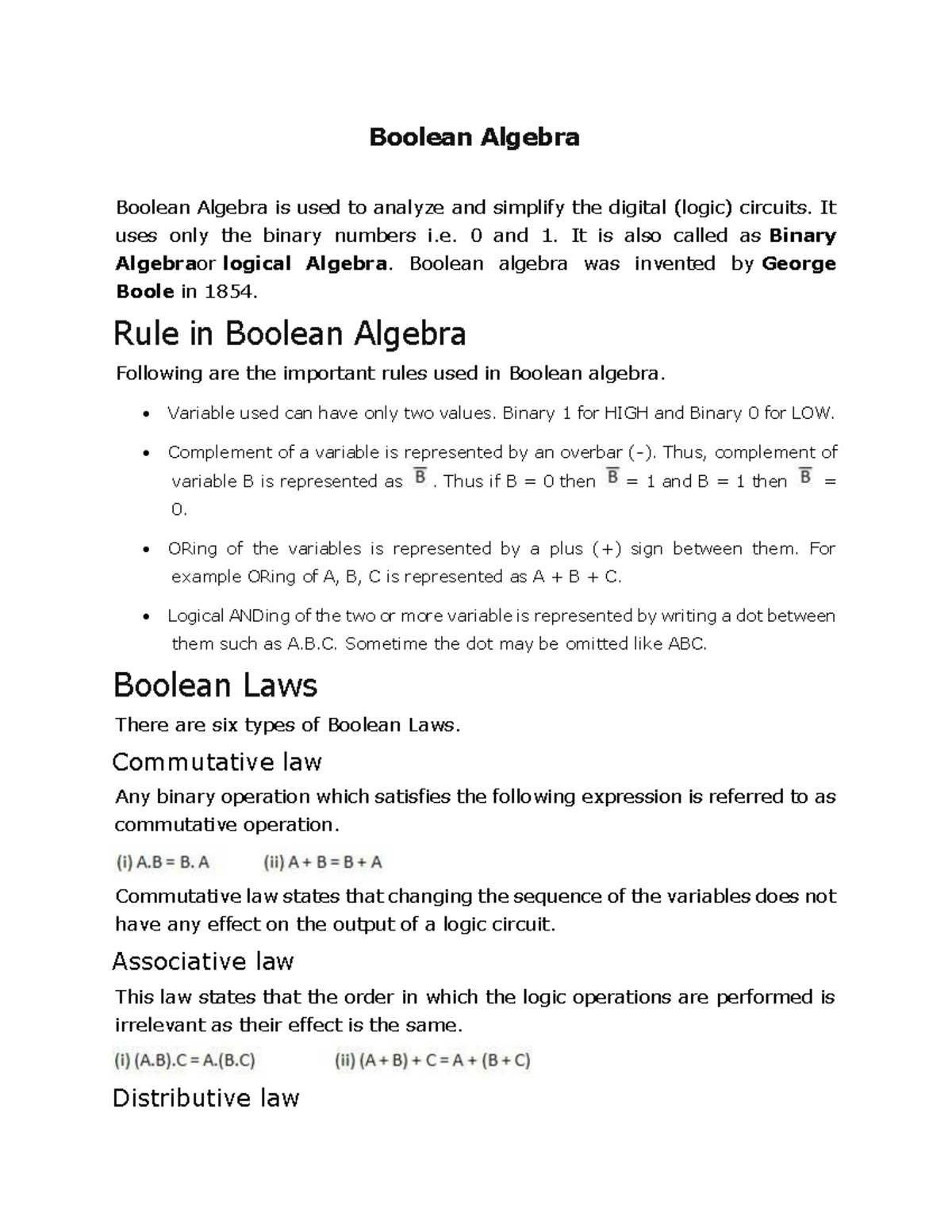 Boolean Algebra in number system - Boolean Algebra Boolean Algebra is ...