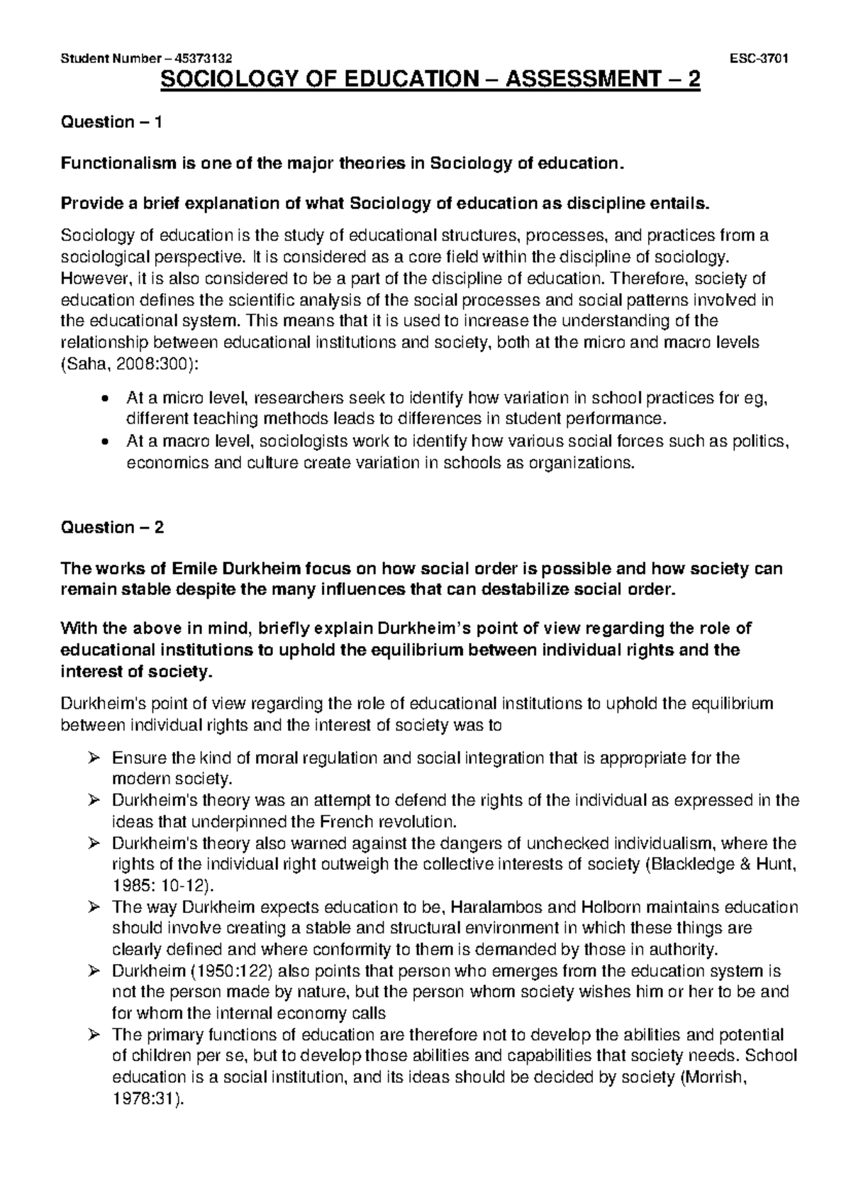 ESC 3701 Assignment - 2 - SOCIOLOGY OF EDUCATION – ASSESSMENT – 2 ...