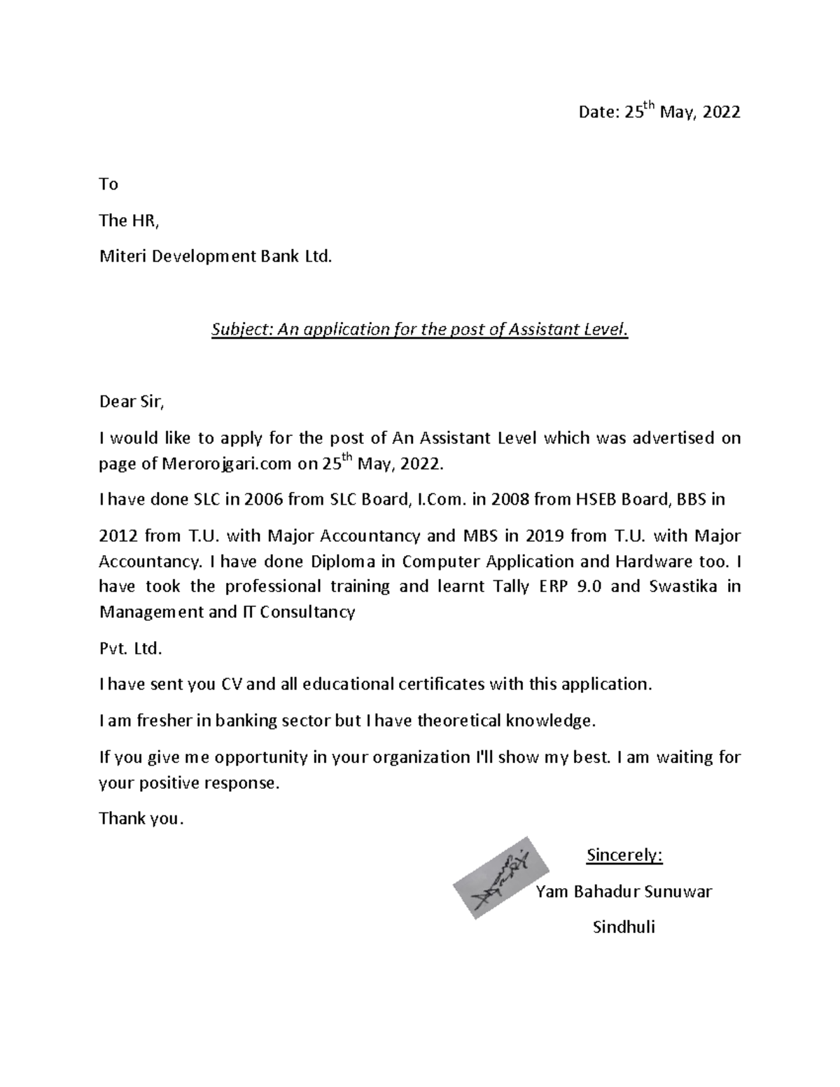 Job Application - Notes for studying or preparing the course, - Date ...