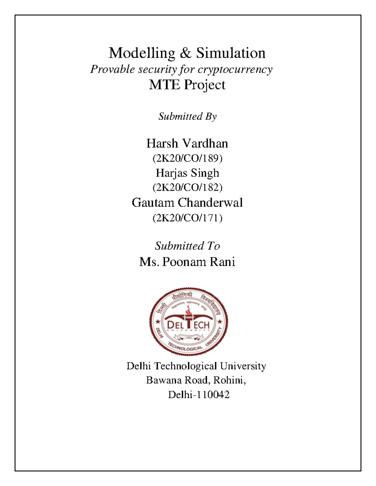 CO207 MTE Project - Modelling & Simulation Provable security for ...