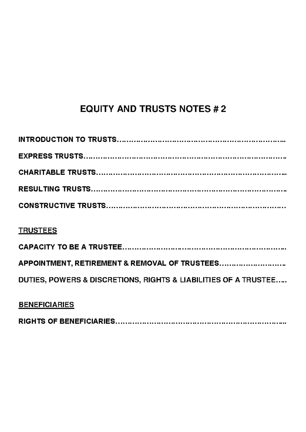 Trusts completed - BIBLE FOR ALL NOTES - EQUITY AND TRUSTS NOTES # 2 ...