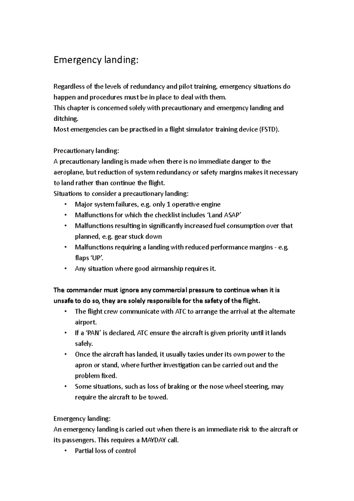 Emergency landing - Notes for the subject - Emergency landing ...