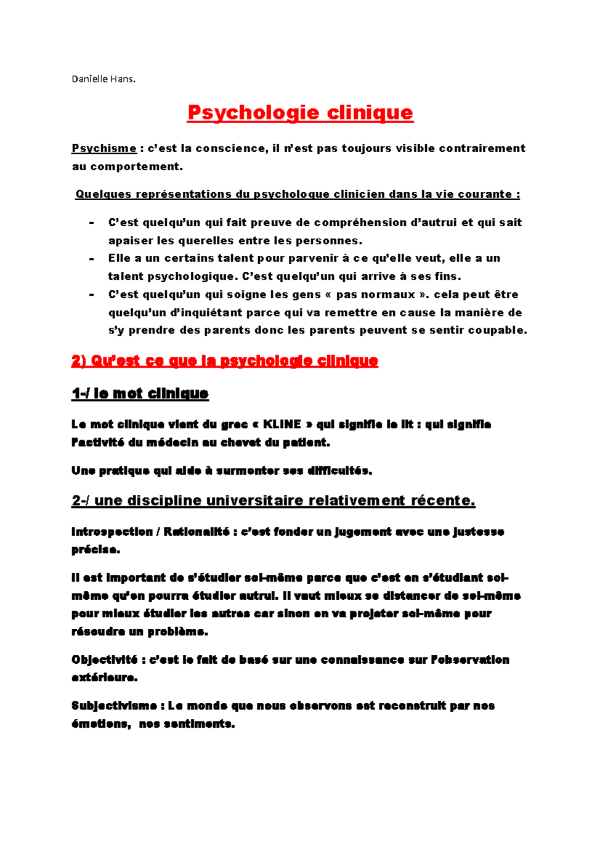 Psycho clinique cours - Danielle Hans. Psychologie clinique Psychisme ...