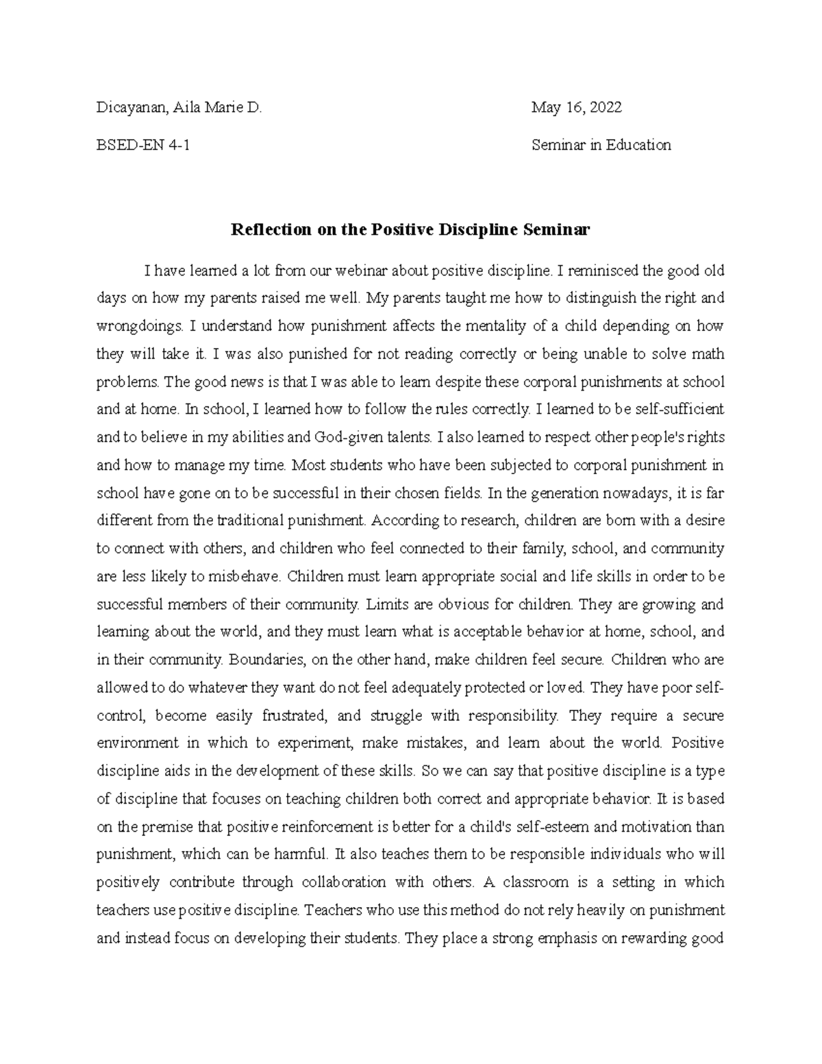 Dicayanan Positive Discipline Reflection Dicayanan Aila Marie D dicayanan-positive-discipline-reflection-dicayanan-aila-marie-d