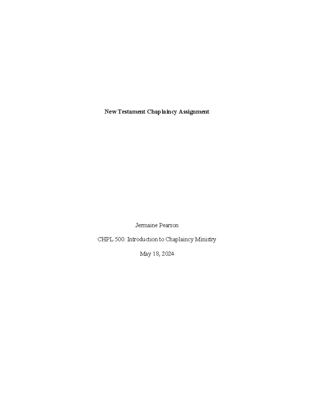 New Testament Chaplaincy Assignment - New Testament Chaplaincy ...