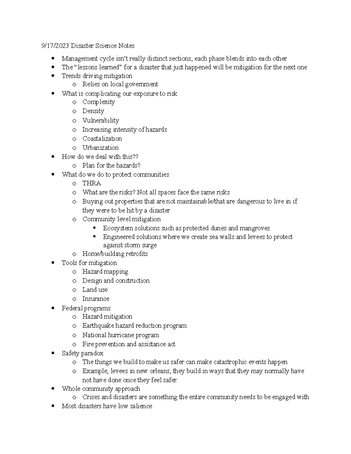 Disaster Science Notes - Whole community approach o Crises and ...