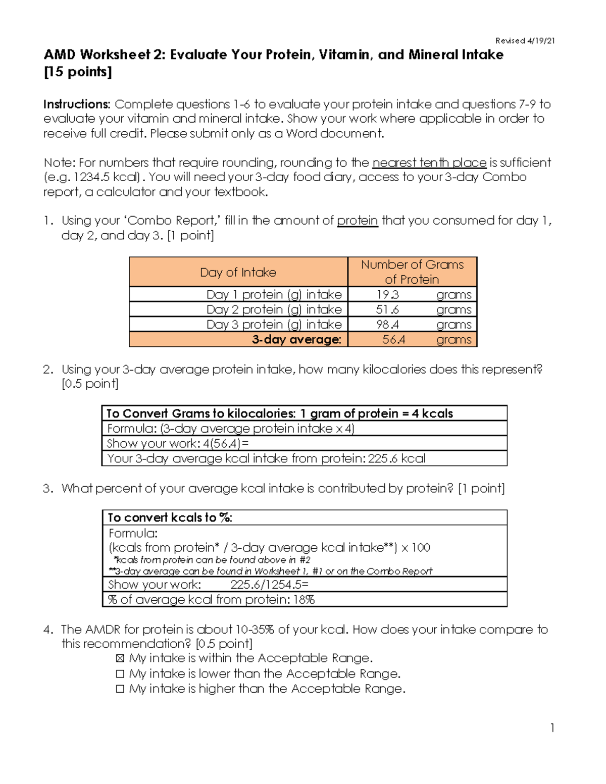 AMD 2 protein vitamins minerals - AMD Worksheet 2: Evaluate Your ...