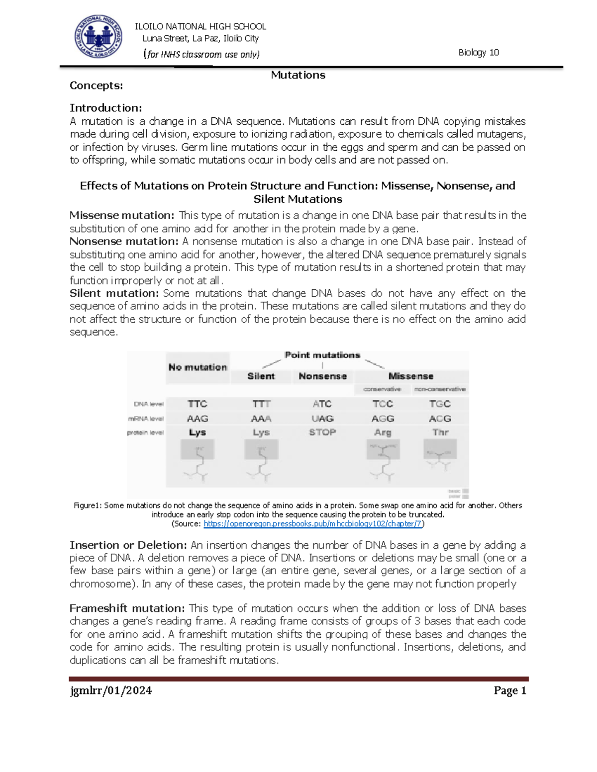 Mutation Biology Q3 SLK 2024 - jgmlrr/01/2024 Page 1 ILOILO NATIONAL ...