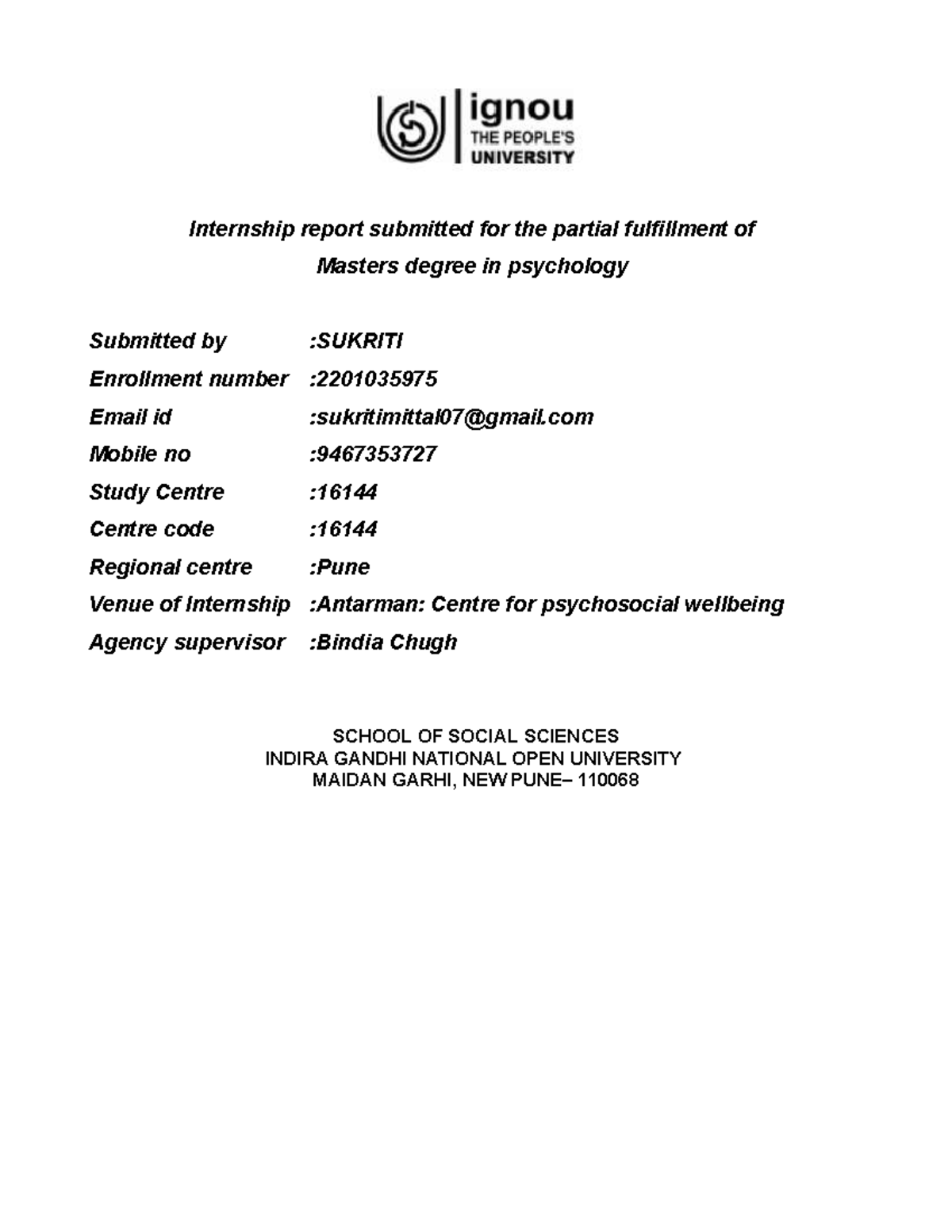 Internship Report MAPC 015 - Internship report submitted for the ...