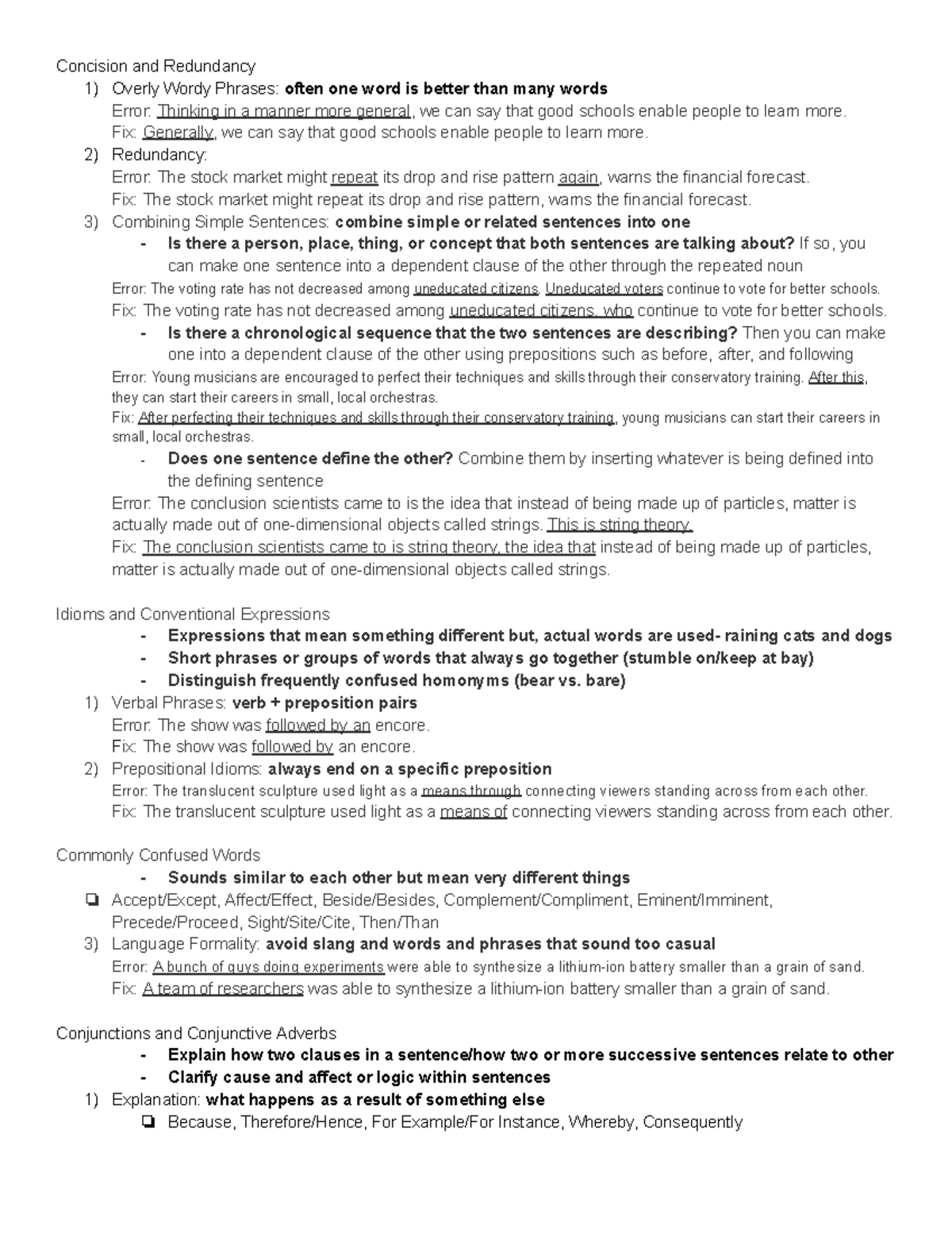 SAT PREP - sat review sheet - Concision and Redundancy 1) Overly Wordy ...