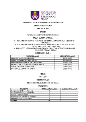 Values and Civilization II - CTU554 - UiTM - Studocu