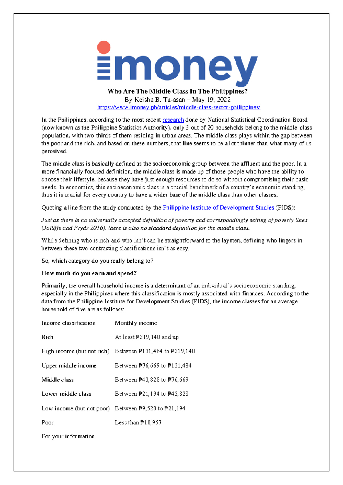 Who Are The Middle Class In The Philippines - Ta-asan – May 19 , 20 22 ...