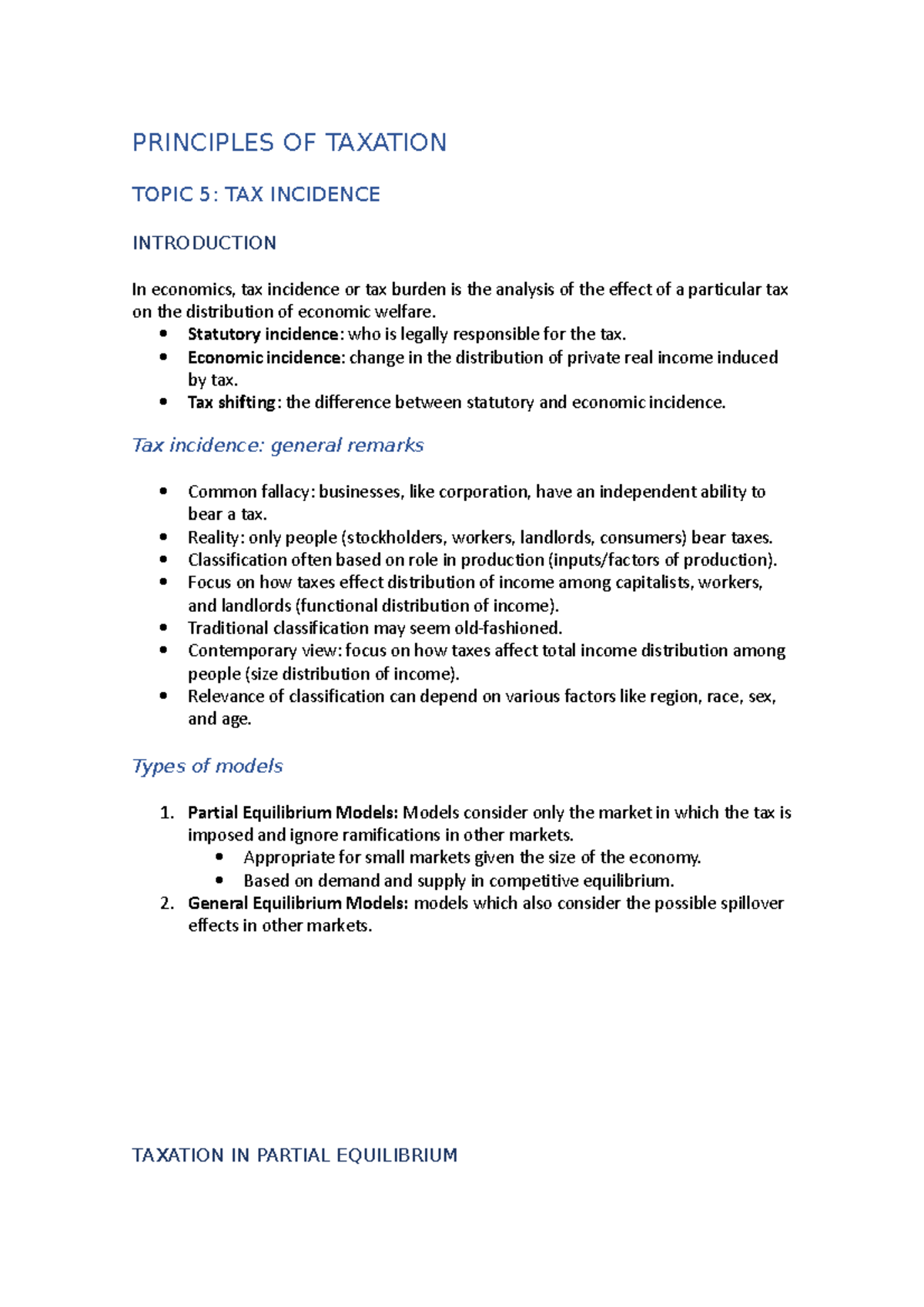 Topic 5 - Apuntes del tema 5 de principles of taxation del grupo A6 ...