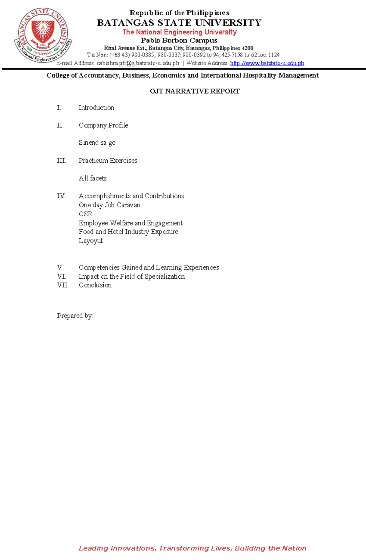 Narrative- Report- Format - Republic of the Philippines BATANGAS STATE ...