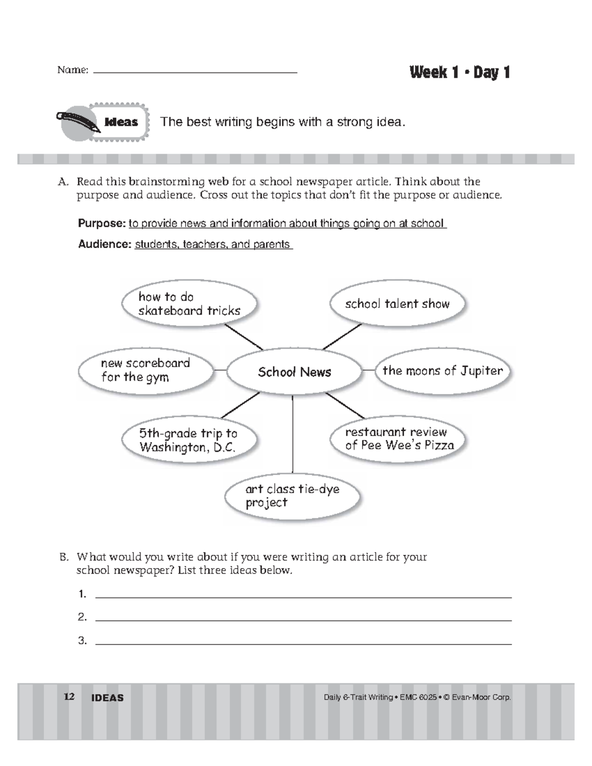 Daily 6-Trait Writing, Grade 5 Student Copy - Ideas 12 IDEAS - Studocu
