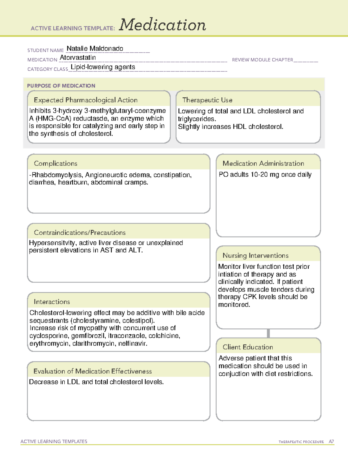 Atorvastatin Med Template - ACTIVE LEARNING TEMPLATES THERAPEUTIC ...